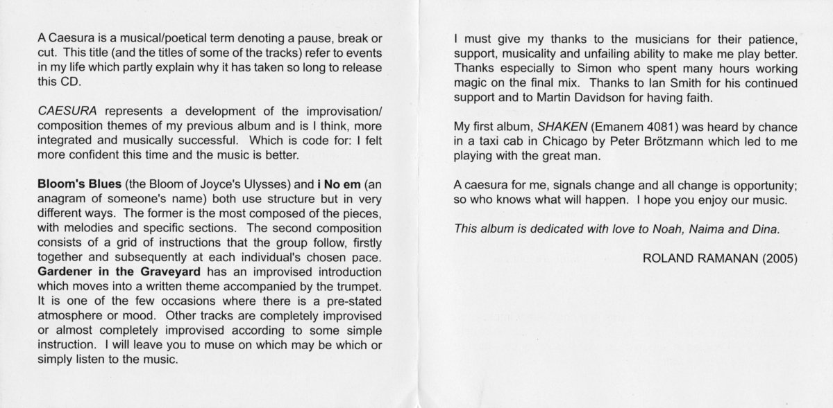 Caesura | Roland Ramanan | Bruce's Fingers