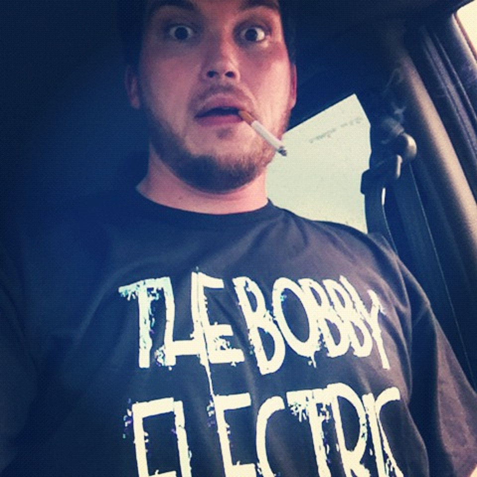 The Bobby Electric - Blue on Brown Awesome Font T-Shirt | The Bobby ...