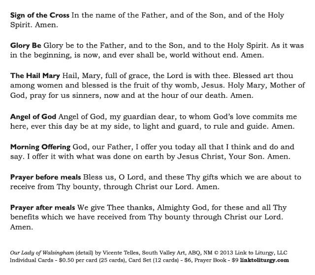 Our Lady of Walshingham - Basic Prayers I Card [25 Cards] | Link to Liturgy