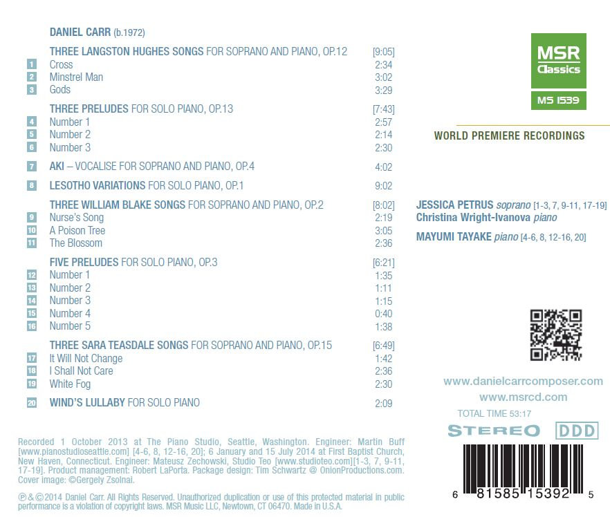 Daniel Carr - Volume 1 - Songs and Solo Piano Works | Daniel Carr (Composer) | Daniel Carr