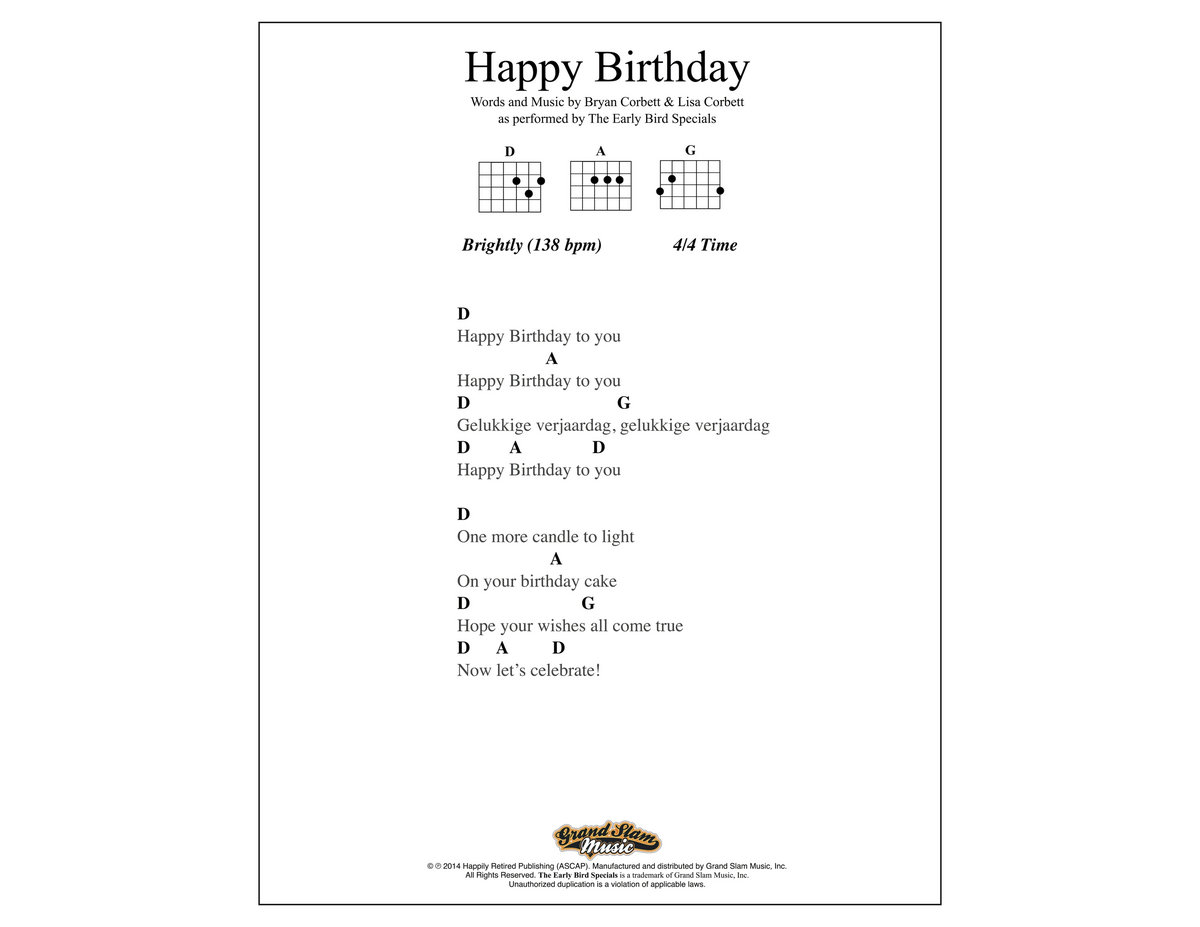 Happy Birthday Lead Sheet English The Early Bird Specials 4831