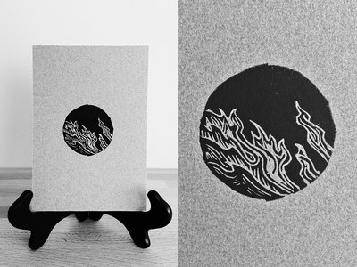 "Fire" linocut engraving art print | ALONE IN THE HOLLOW GARDEN