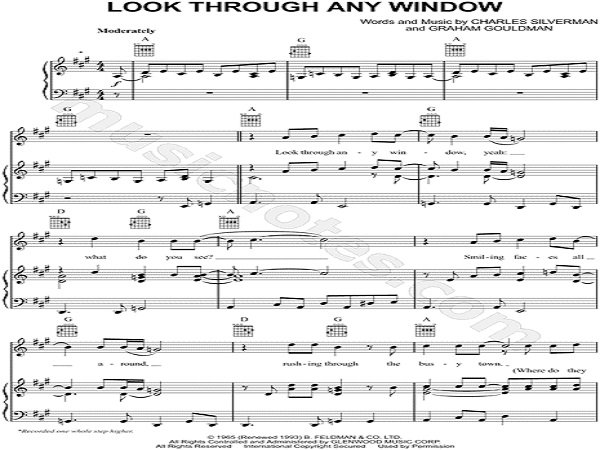 The Hollies - Look Through Any Window - sheet music ...