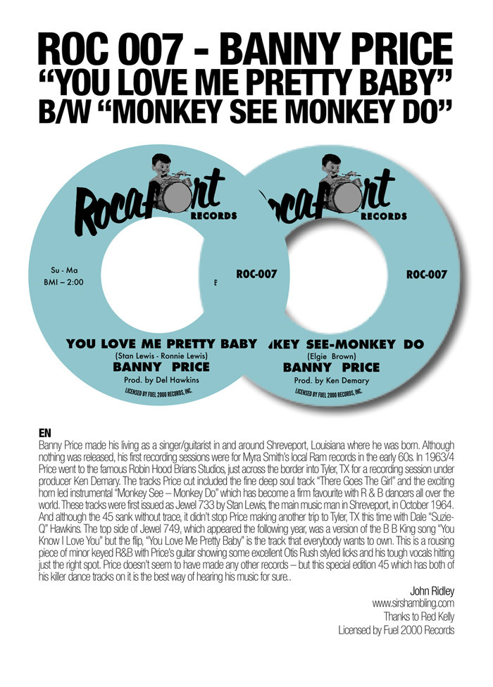 "You Love Me Pretty Baby" b/w "Monkey See - Monkey Do" | Banny Price ...
