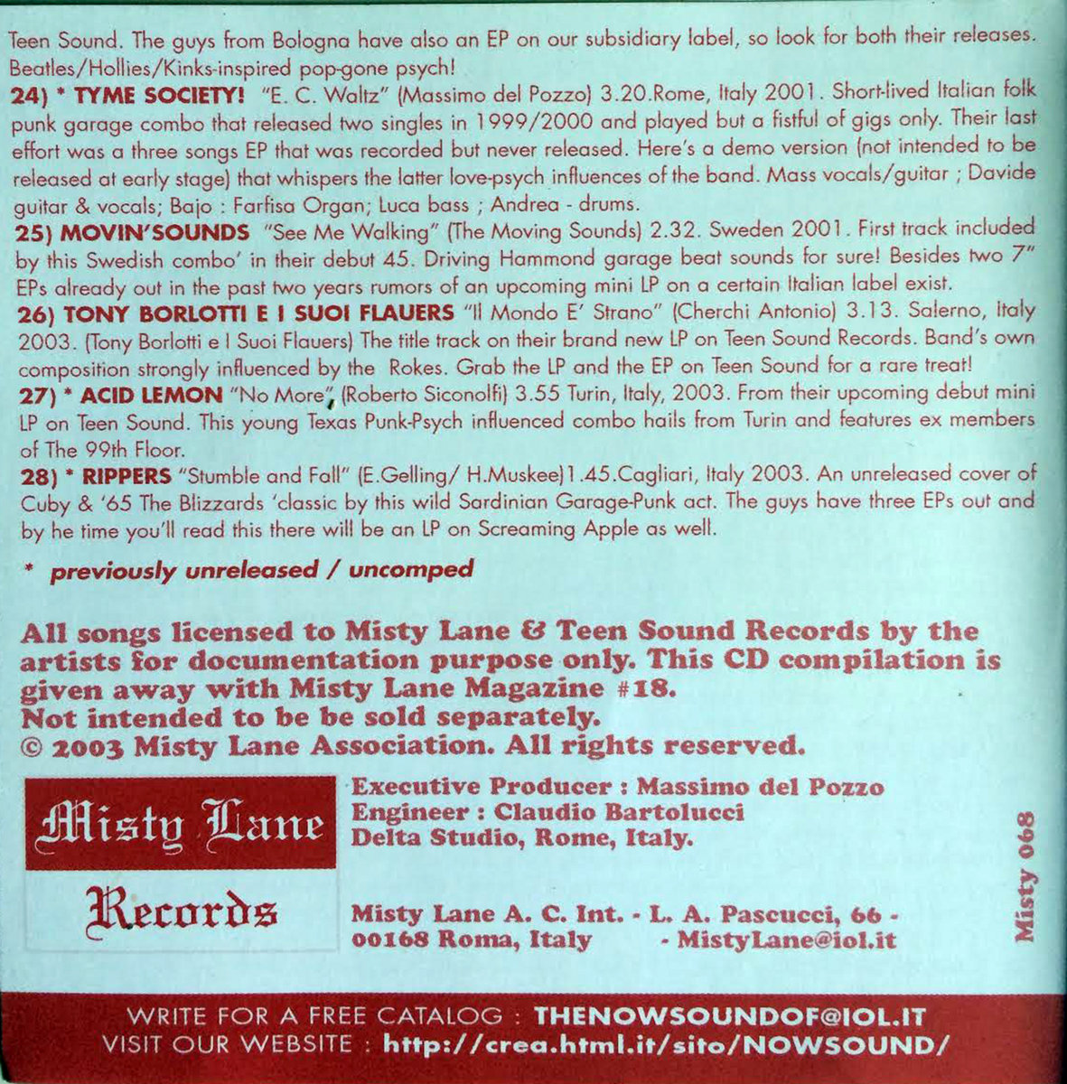 CD booklet with details/info on each track included. | MISTY LANE MUSIC