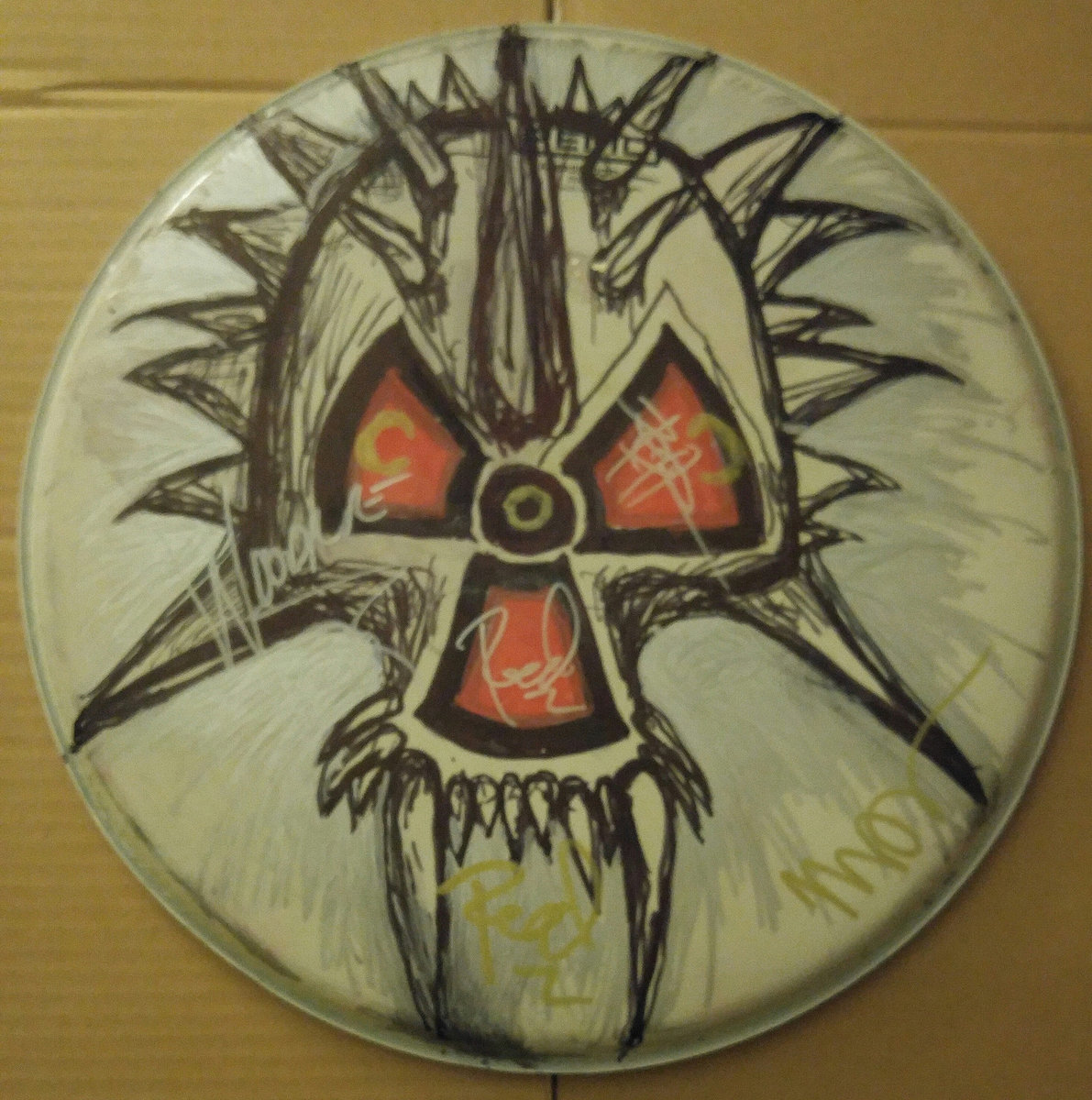 Signed Drum head with customized COC skull art drawn by Reed Mullin ...