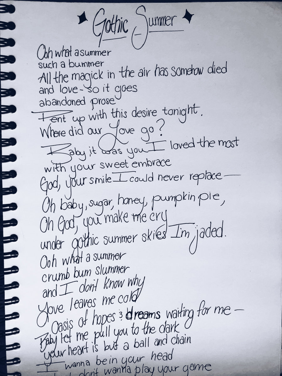 Gothic Summer Handwritten Lyrics | Damn the Witch Siren
