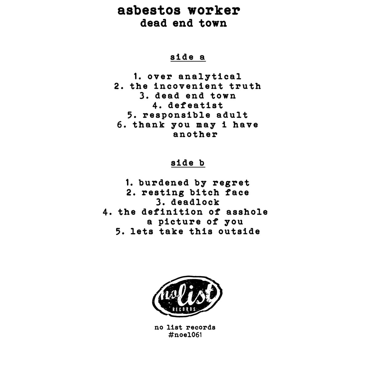 Dead End Town | Asbestos Worker | No List Records