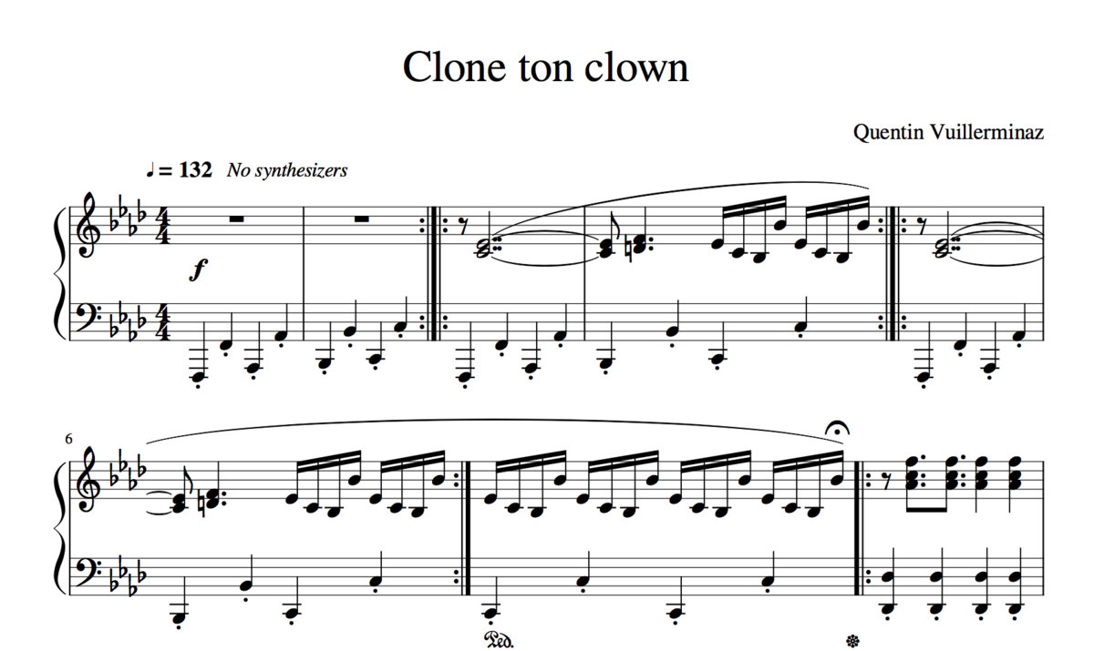 Piano score "Clone ton Clown" | Quentin Vuillerminaz
