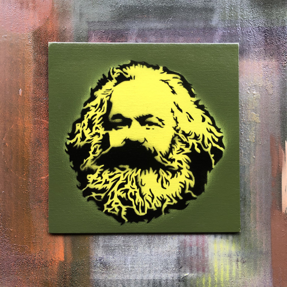 Karl Marx - stencil on 8x8 canvas board | Rad Radical