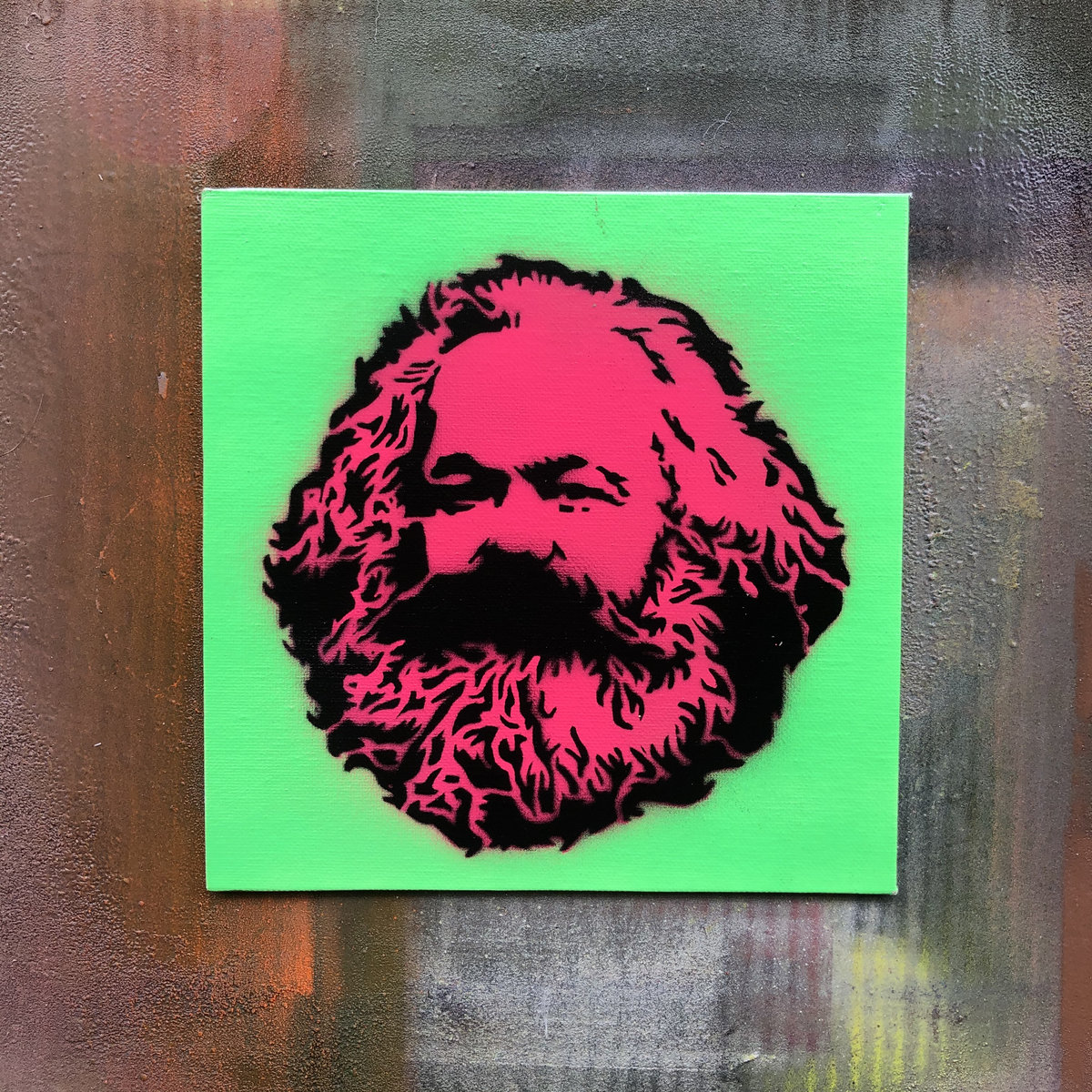 Karl Marx - stencil on 8x8 canvas board | Rad Radical