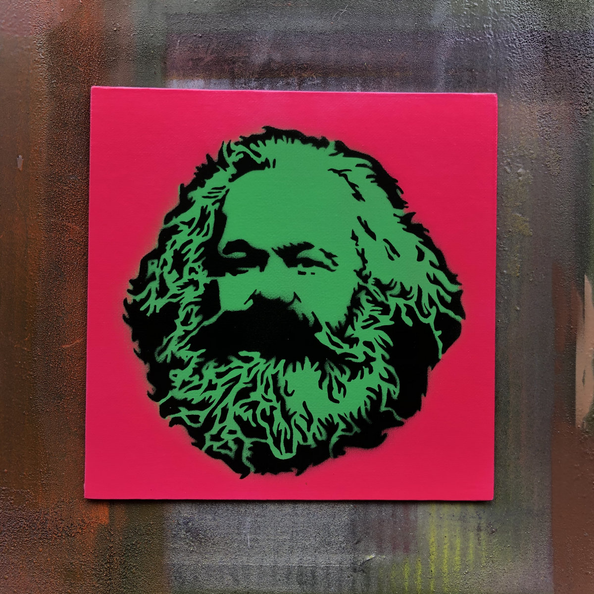 Karl Marx - stencil on 8x8 canvas board | Rad Radical