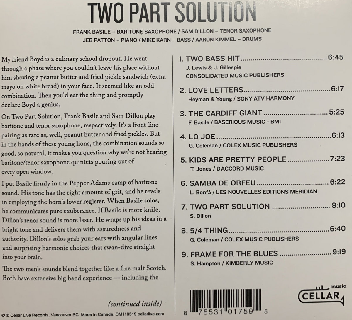 Two Part Solution | Frank Basile/Sam Dillon Quintet