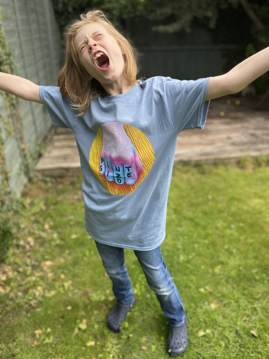 pint-sized fist design t-shirt #1 (stone blue) | pint-sized punk zine
