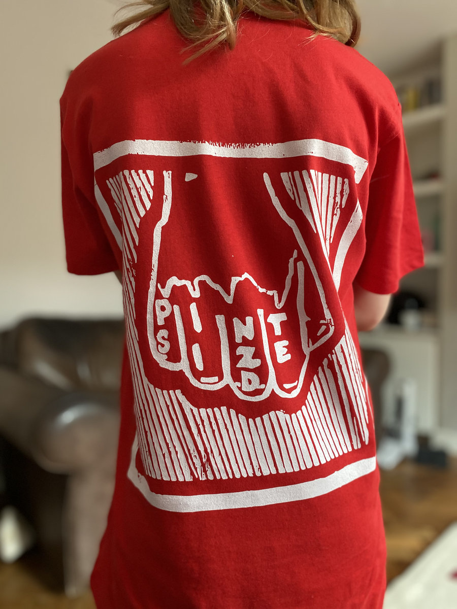 LAST FEW: Fist linocut t-shirt (red or black) | pint-sized punk zine