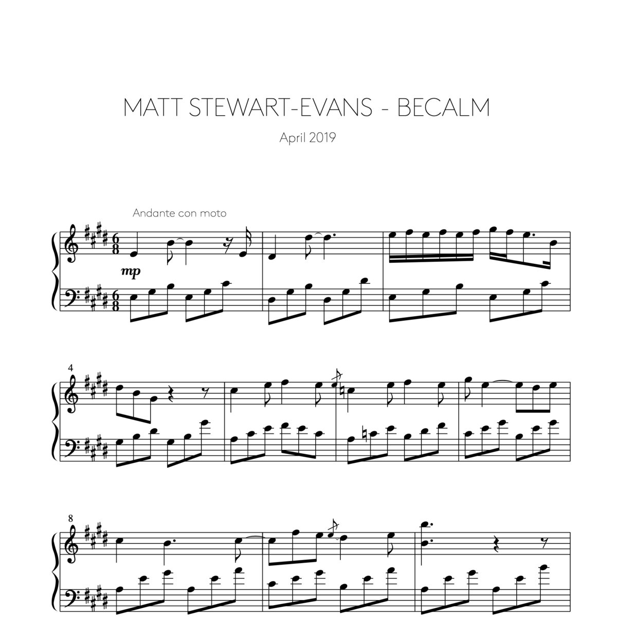 Becalm (Sheet Music) | Matt Stewart-Evans