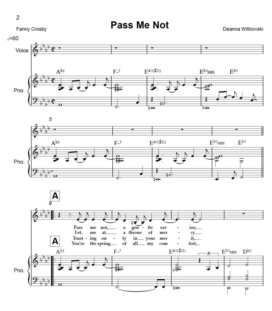 Pass Me Not- lead sheet and vocal/piano score | Deanna Witkowski