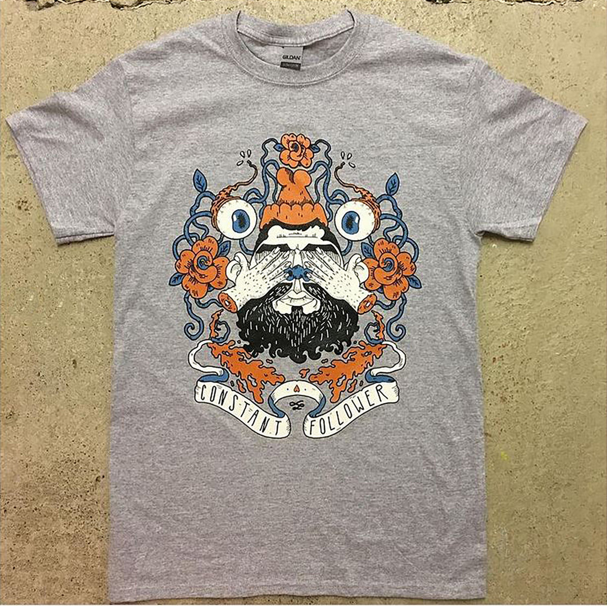 4 Colour Screenprint on Grey Tee | Constant Follower