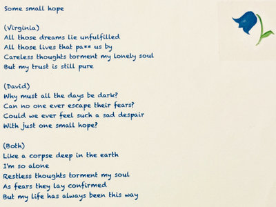 Hand written lyrics | Virginia Astley