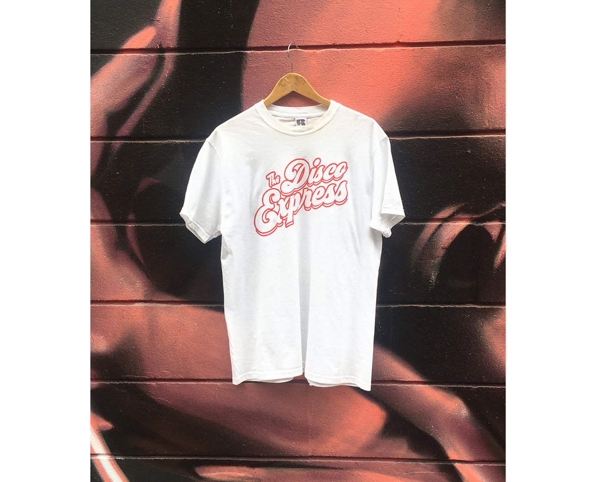 The Disco Express Label Tee - red logo on white | The Disco Express