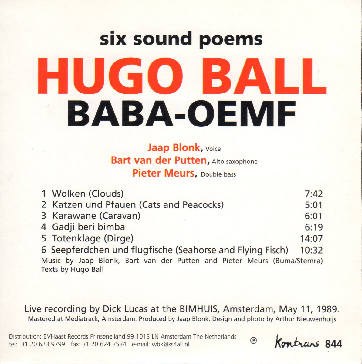 Six Sound Poems by Hugo Ball | BABA-OEMF | Jaap Blonk