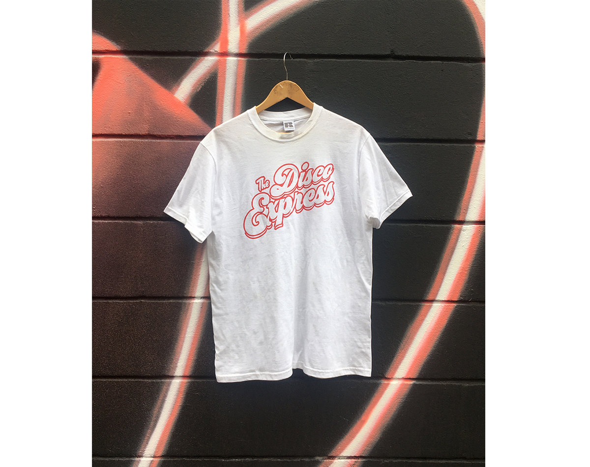The Disco Express Label Tee - red logo on white | The Disco Express