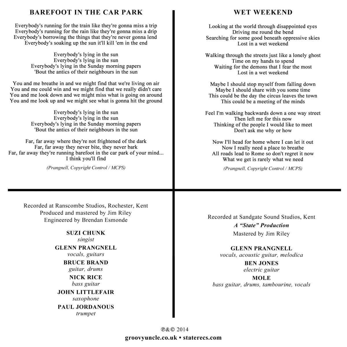 Barefoot In The Car Park b/w Wet Weekend | GROOVY UNCLE & SUZI CHUNK ...