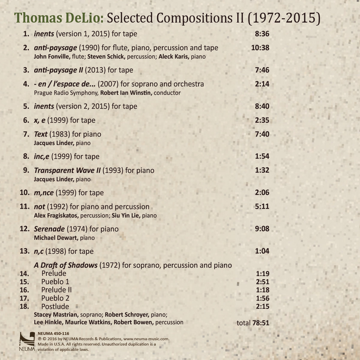 Selected Compositions II (1972-2015) | Thomas DeLio