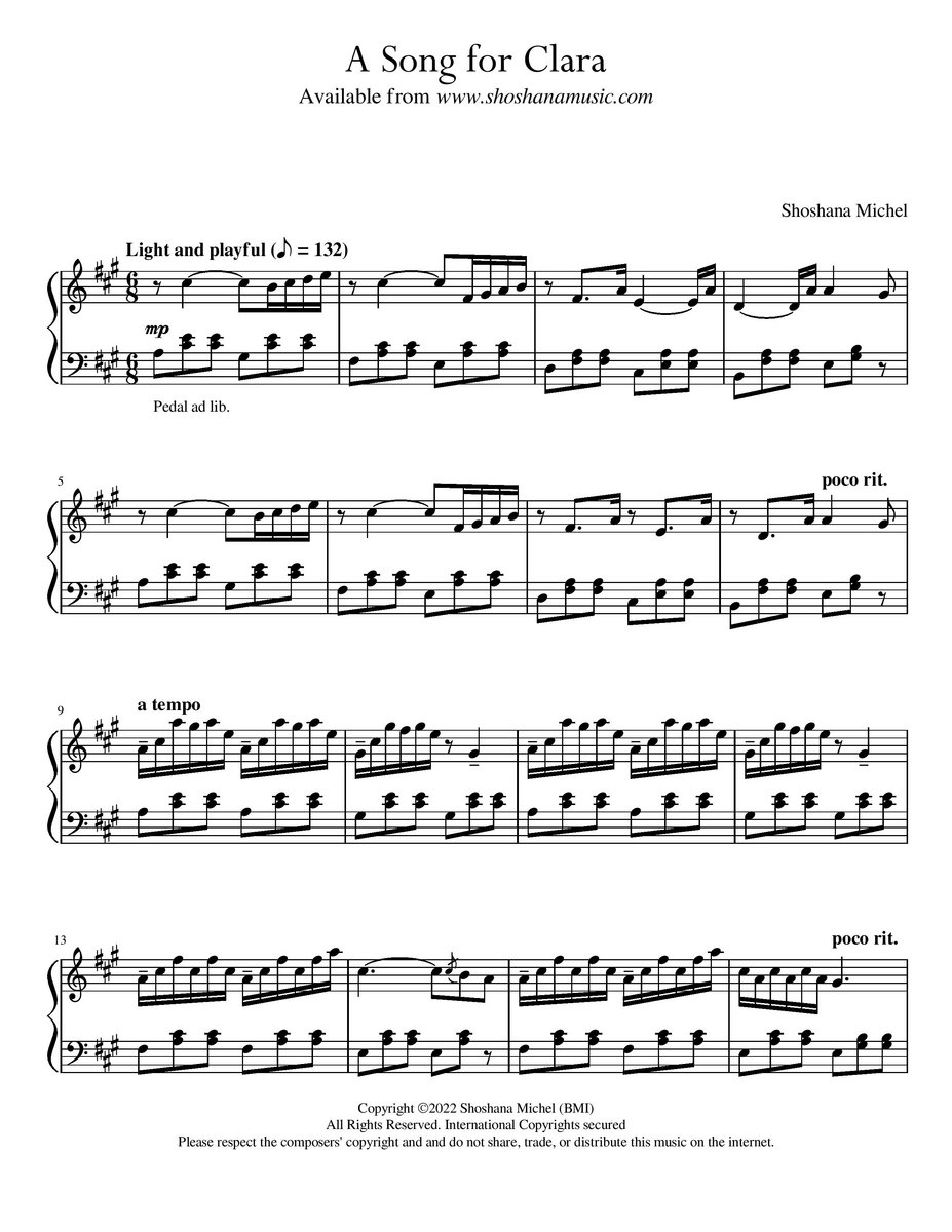 A Song for Clara Sheet Music | Shoshana Michel