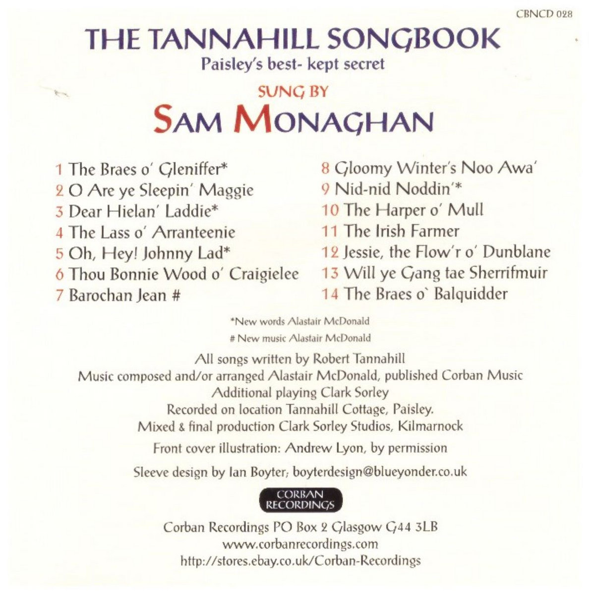 The Robert Tannahill Songbook (CBNCD 028)) | SAM MONAGHAN (and Alastair ...