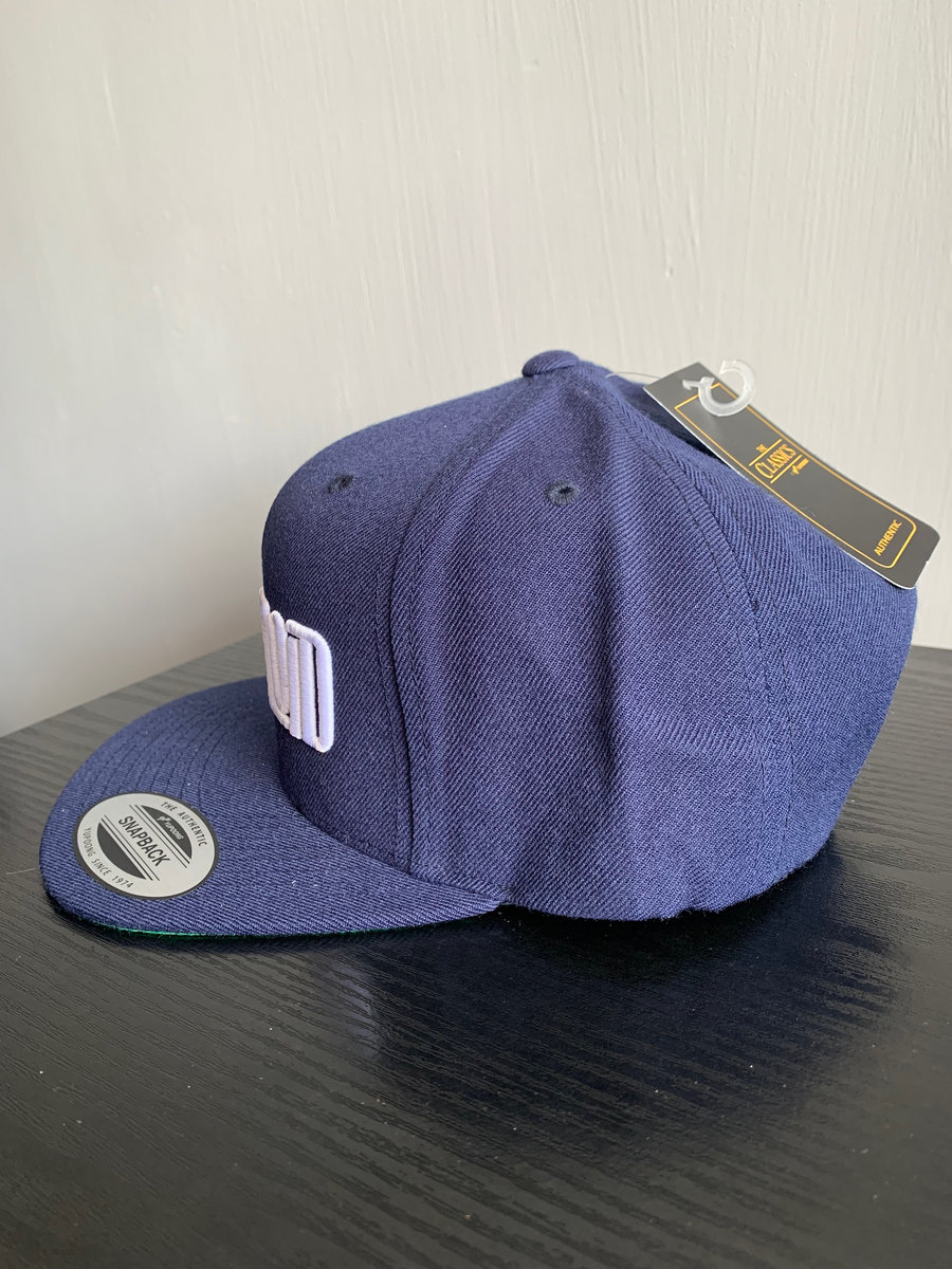 Snapback Cap - Navy Blue with Embroidered White Logo | Boss Keloid