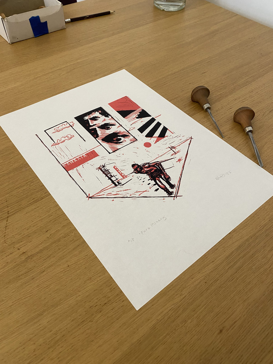 Pure Misery Linocut Print | Humour