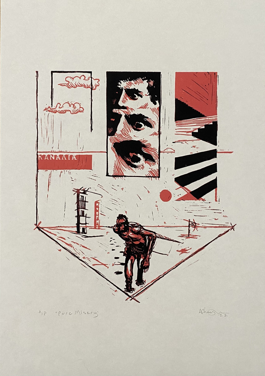 Pure Misery Linocut Print | Humour