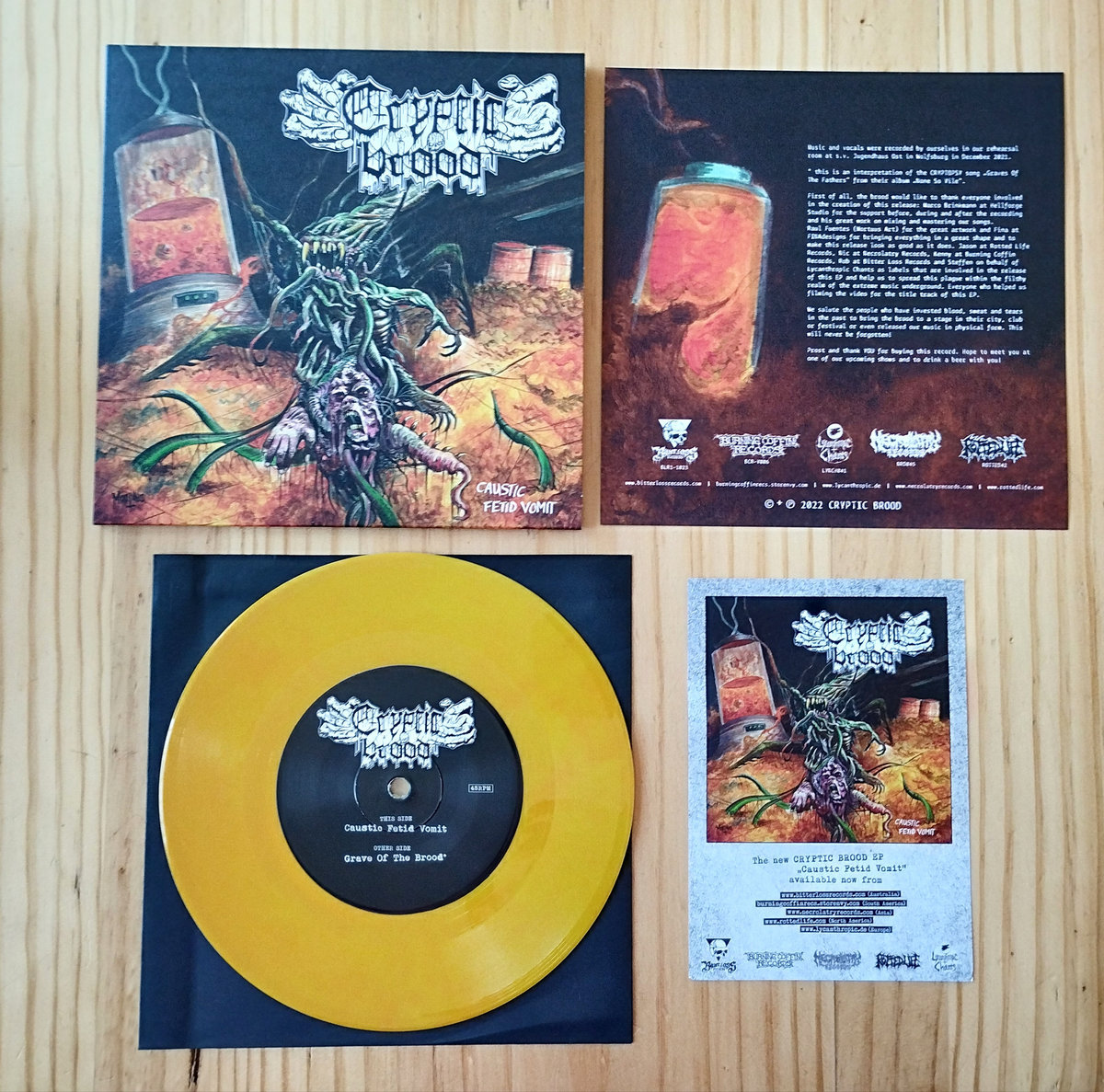 CRYPTIC BROOD "Caustic Fetid Vomit" 7" Vinyl | Burning Coffin Recs