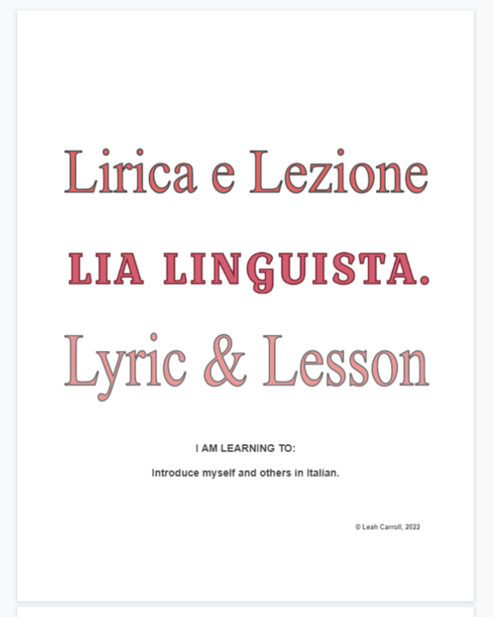 LIA LINGUISTA (Intro Song) - Lyric & Lesson - PDF Printables Package ...