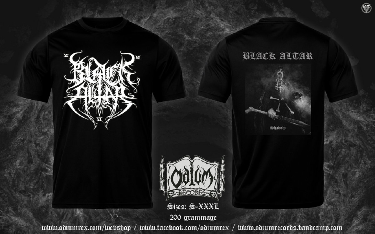 Black Altar - T-shirt. Front - Logo, Back - photo of Shadow | Black Altar
