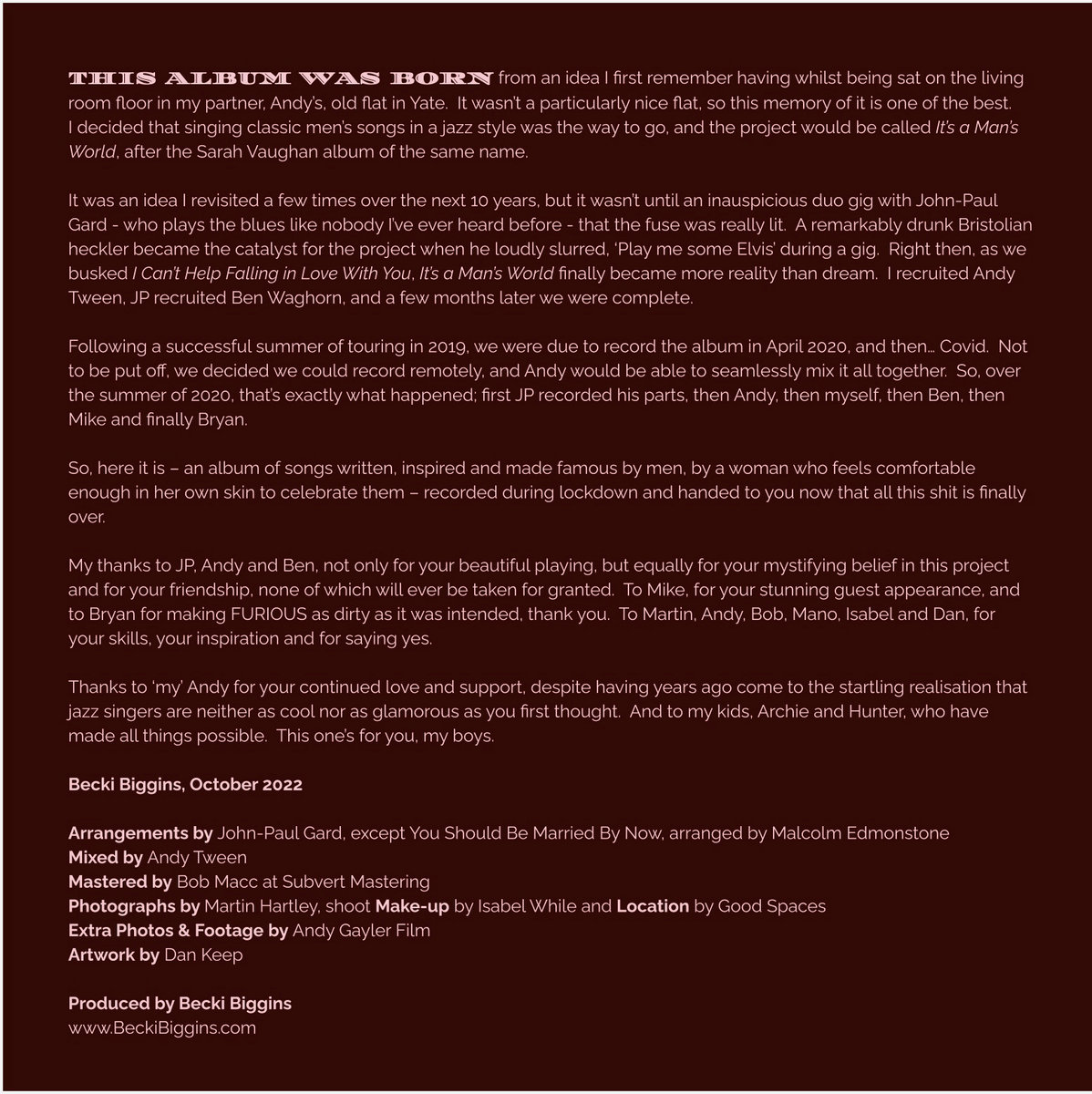 It's a Man's World | Becki Biggins