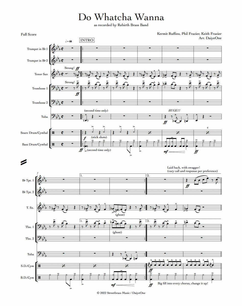 Do Whatcha Wanna | Sheet Music (Full Score/Parts – PDFs) | ReBirth ...