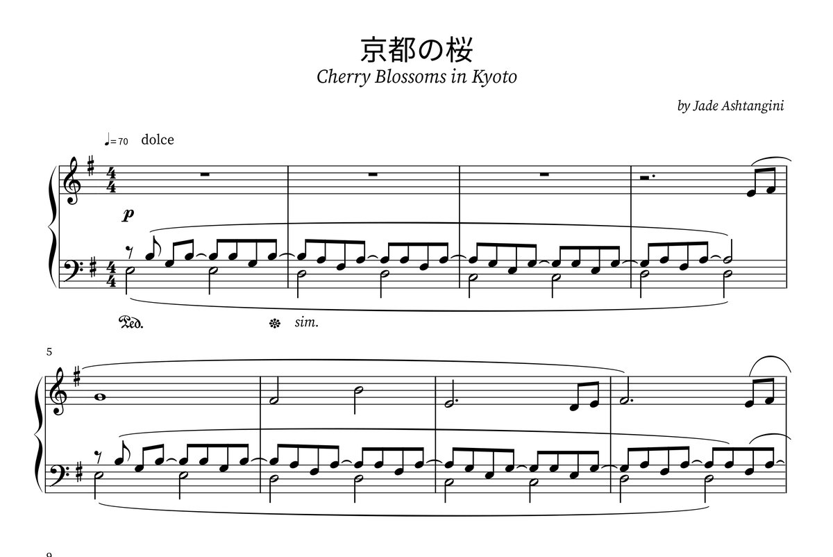 Sheet Music (Digital PDF) - Cherry Blossoms in Kyoto | Jade Ashtangini