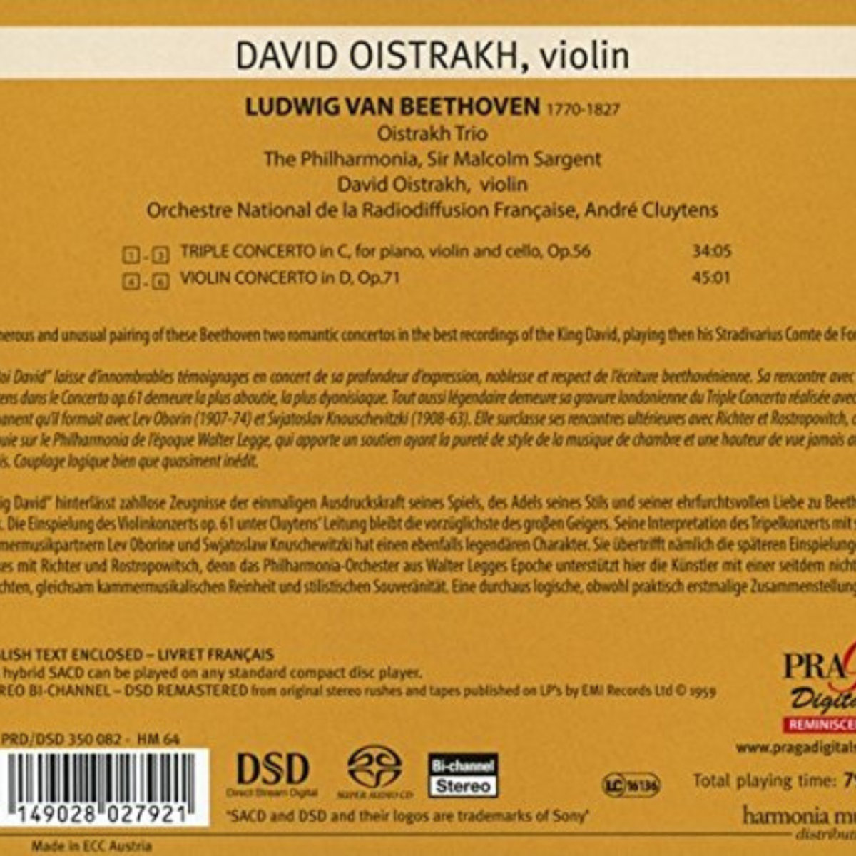 Ludwig van Beethoven: Triple Concerto Op. 56, Violin Concerto Op. 61 | David Oistrakh, André ...