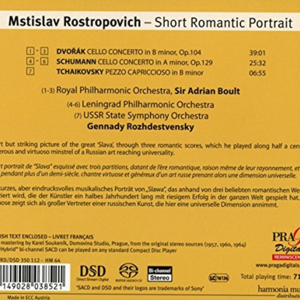Mstislav Rostropovich: A Romantic Portrait [Dvořak, Schumann ...