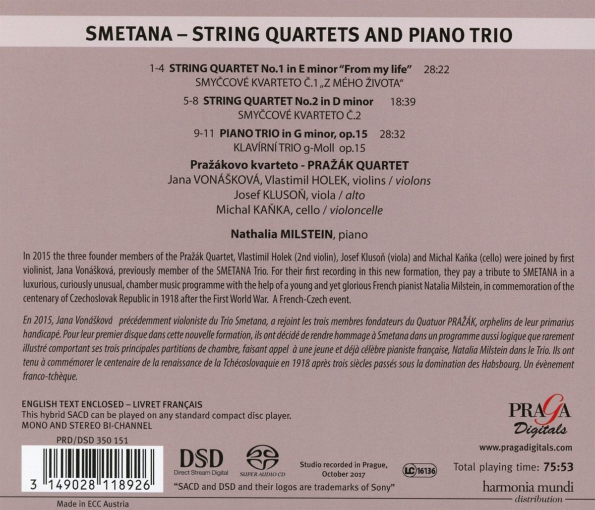 Bedřich Smetana: String Quartets, Piano Trio | Pražák Quartet, Nathalia Milstein | Prazak Quartet