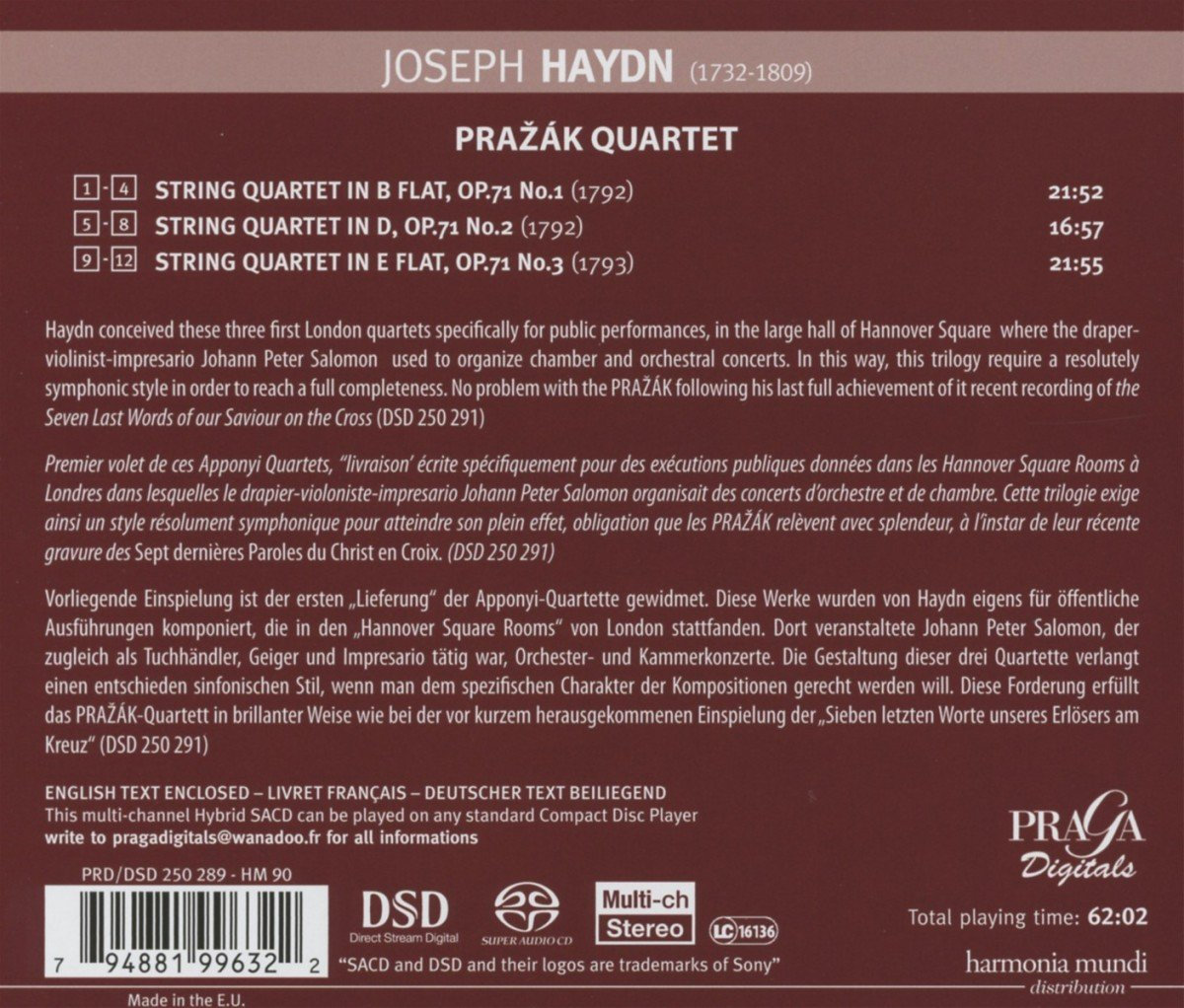 Joseph Haydn: String Quartets Op. 71 Nos. 1, 2 & 3 ("Apponyi Quartets") | Prazak Quartet