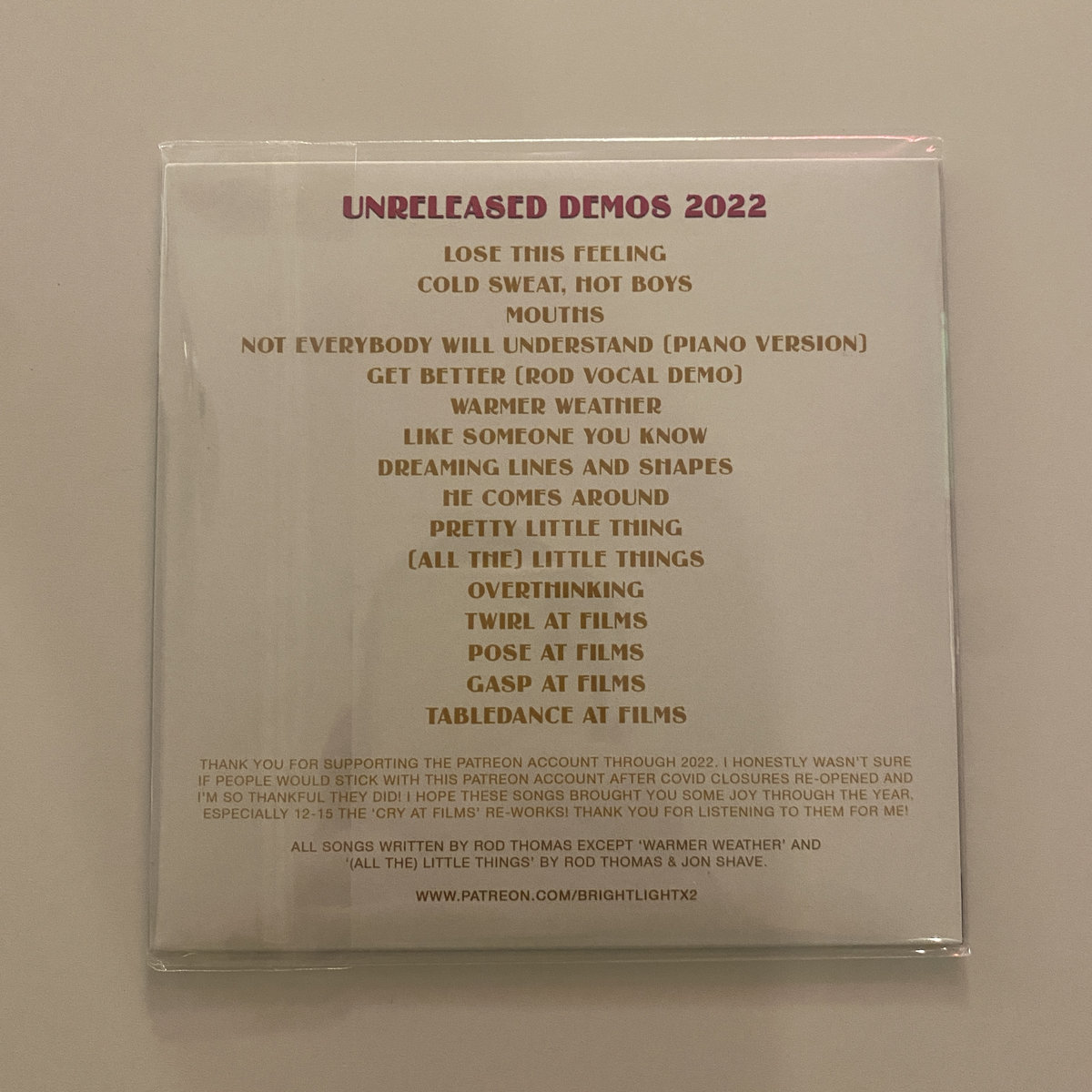 Unreleased Demos CD 2022 | Bright Light Bright Light