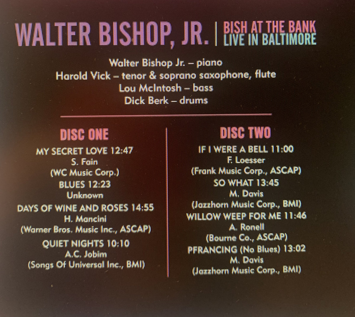 Bish at the Bank: Live in Baltimore | Walter Bishop Jr.