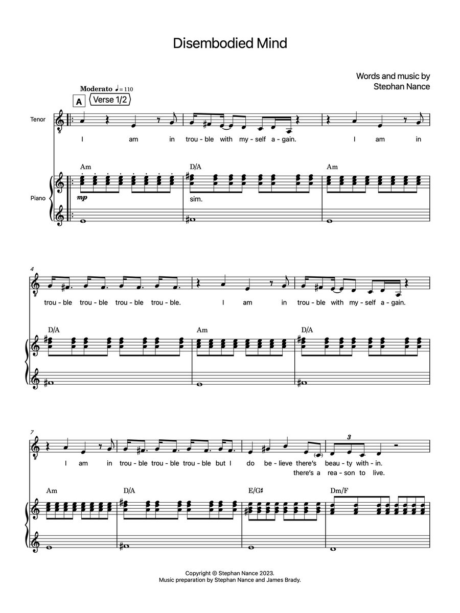 Disembodied Mind Sheet Music PDF (Piano/Vocal/Chords) | Sparkbird