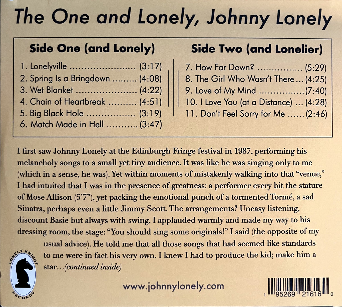 The One and Lonely, Johnny Lonely | Brian Lohmann