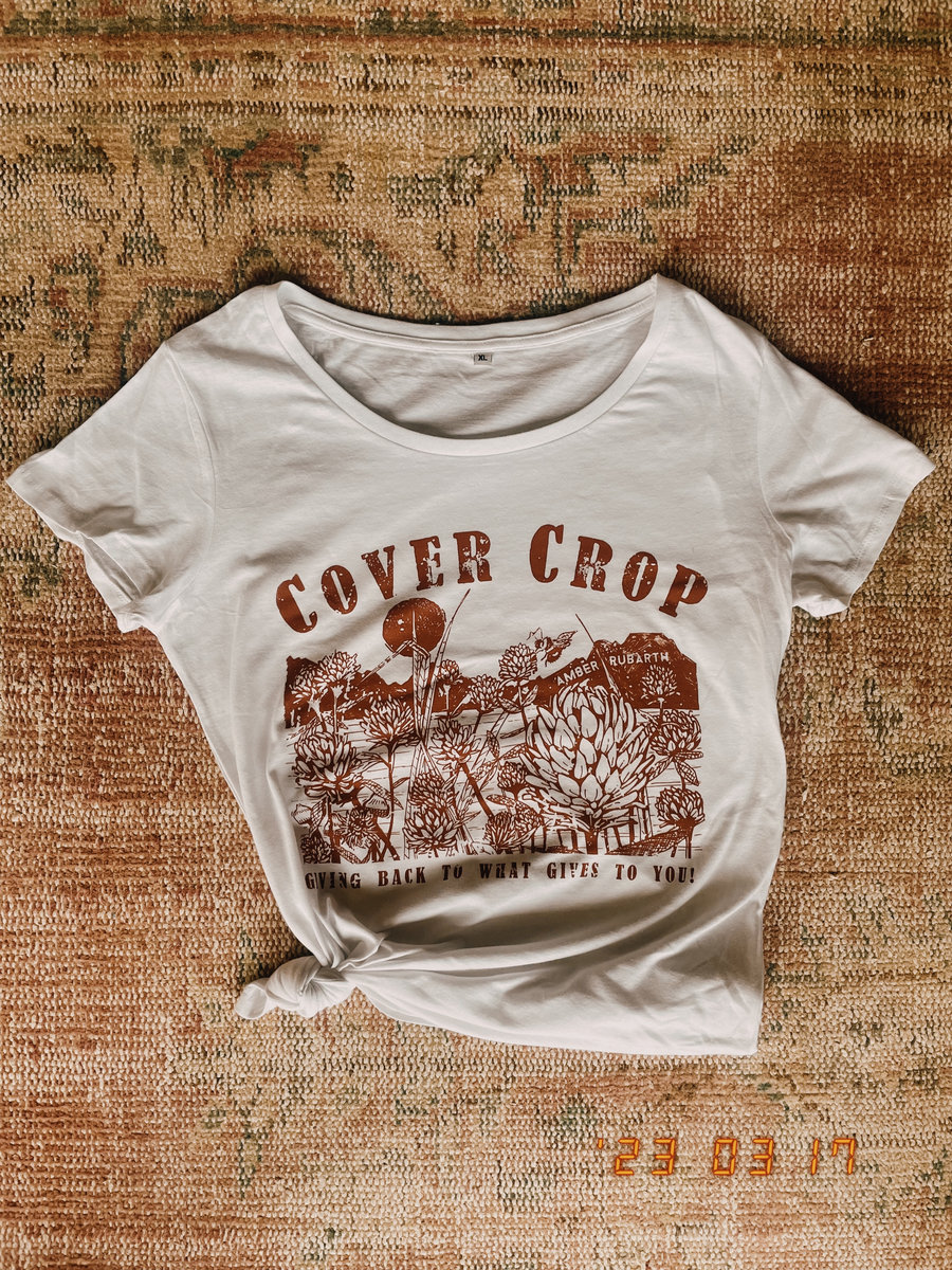 'Cover Crop' white t-shirt - 100% recycled cotton, hand-drawn, hand ...