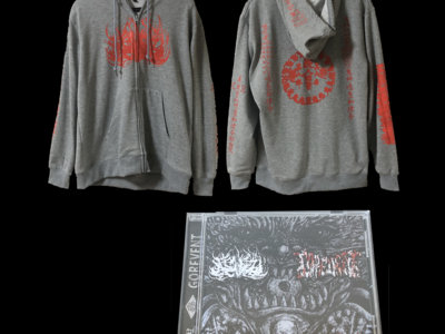 瘧鬼(Gyakuki) Talisman Hoodie (Grey Red)-enhanced- + JAPANESE SLAM SCRAM ...