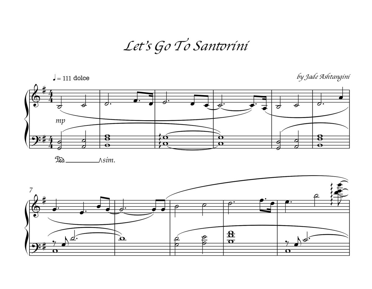 Sheet music - Digital (PDF) - Let's Go To Santorini | Jade Ashtangini